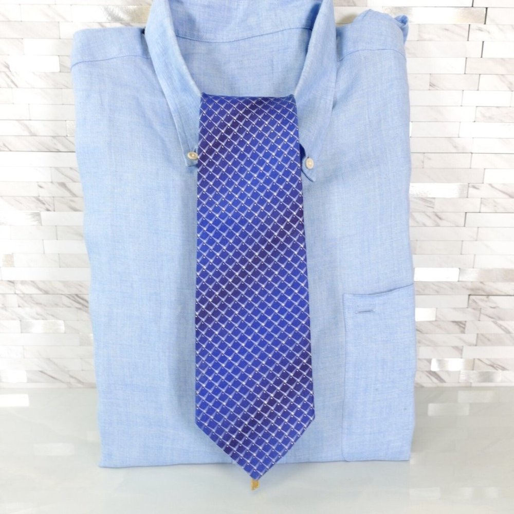 Daks Luxury Men's Royal Blue Metallic Necktie Geometr… - Gem